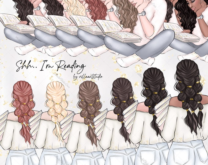 Books Clipart, Bookworm Clipart, Reading Girl Clipart, Cosy Book ...