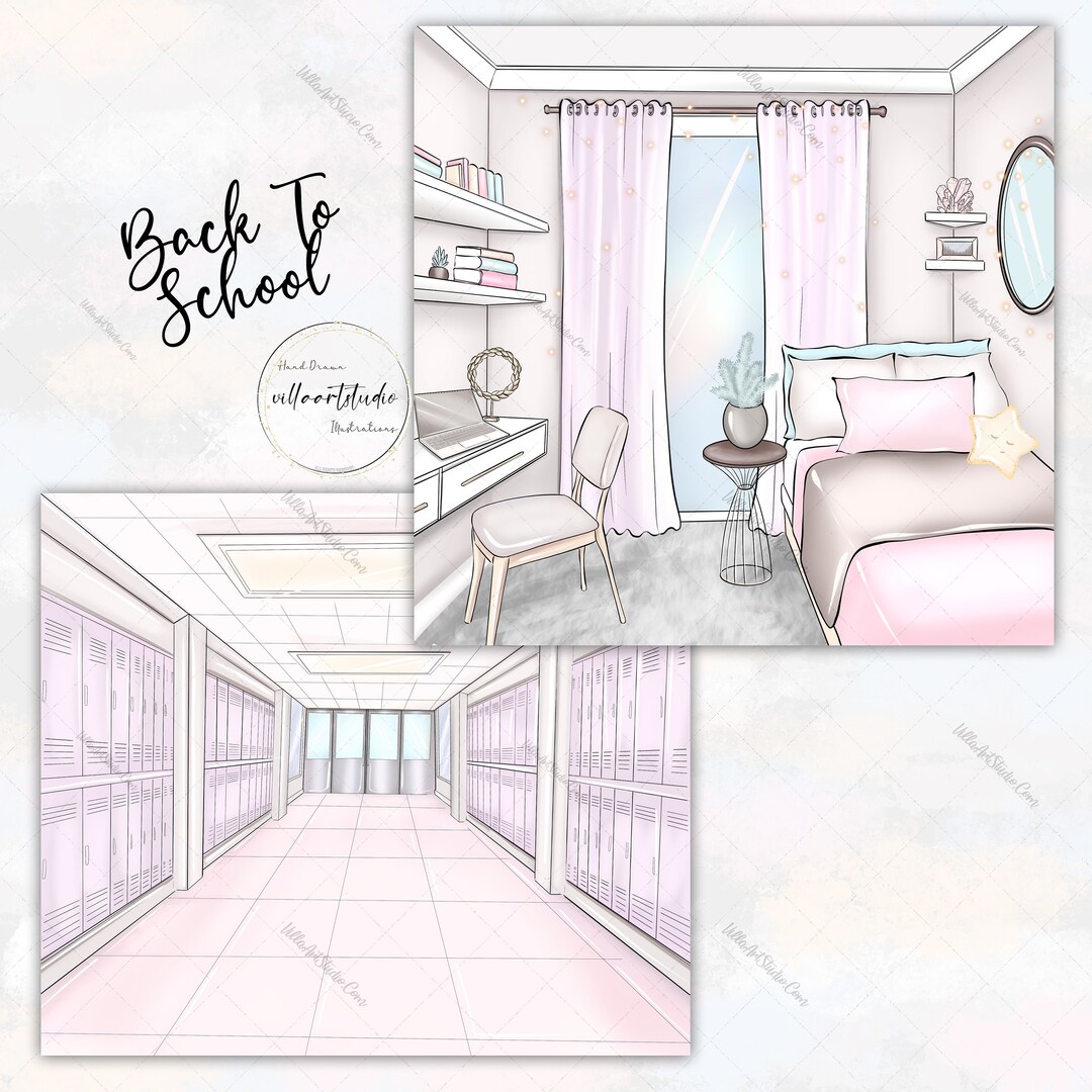 Back to School Scenes Dorm Room Teacher Clipart School Girl Dorm ...