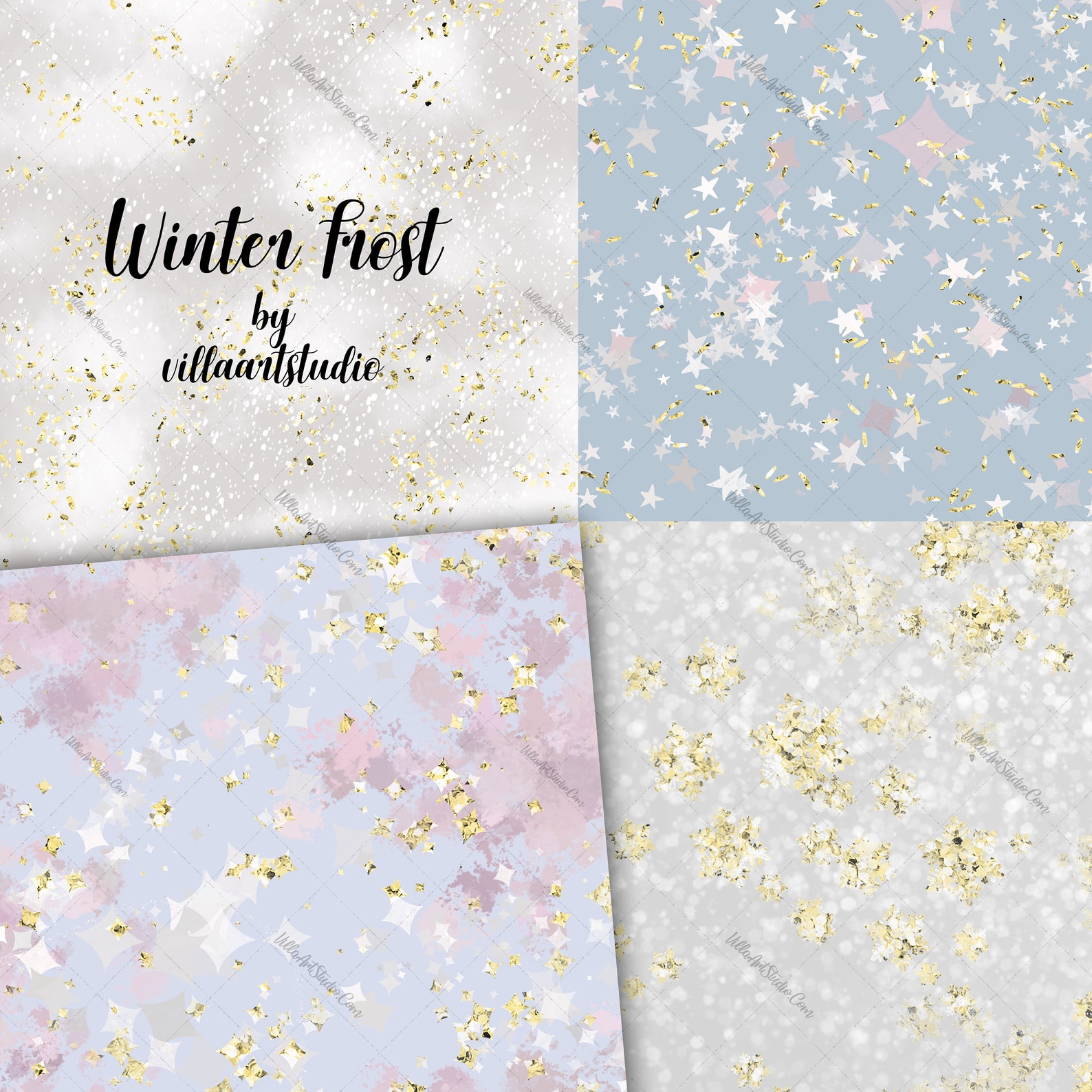 Winter Frost Paper Pack Wintery Papers Glittery Patterns - Etsy