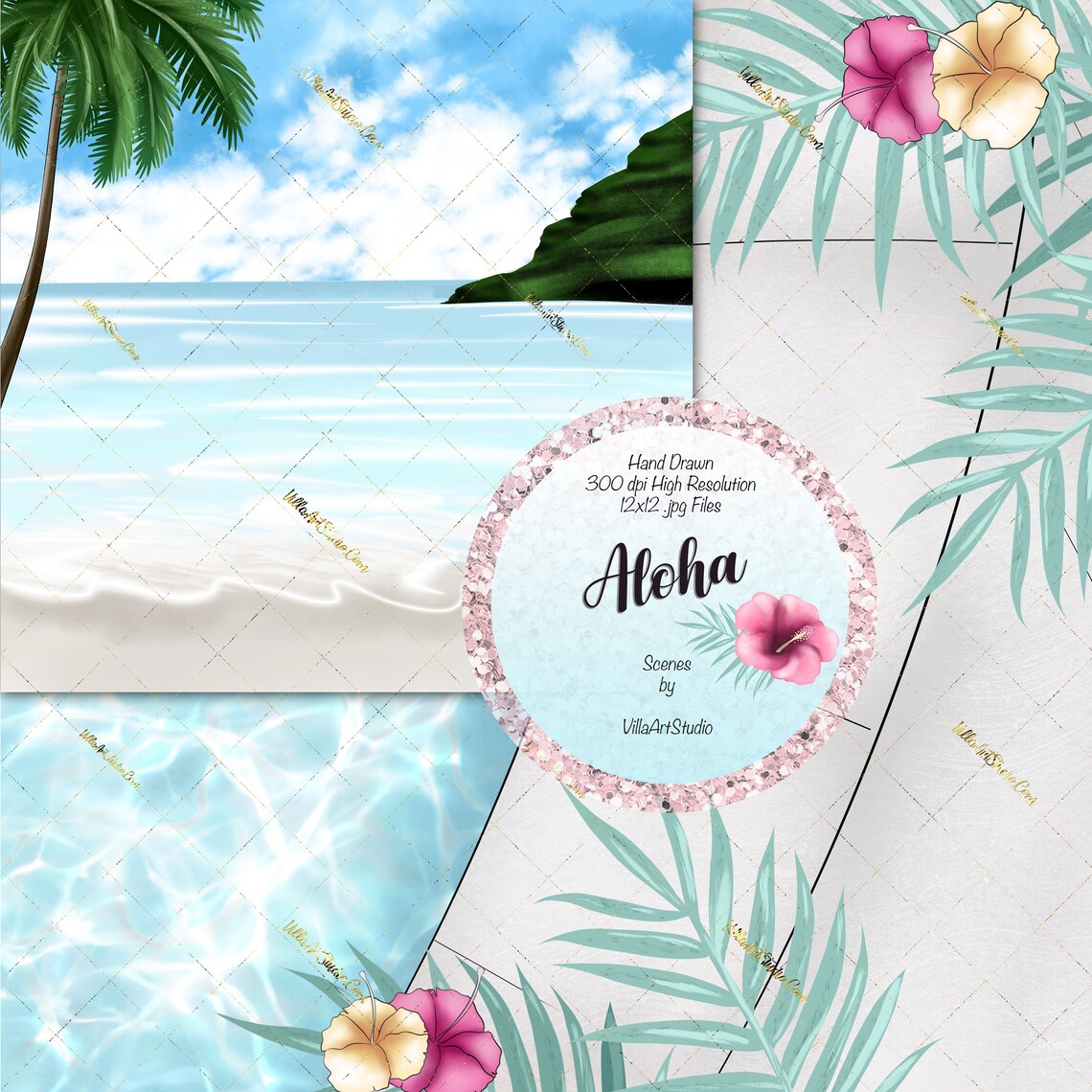 Aloha Hand Drawn Scenes Beach Art Summer Vacation Surfer | Etsy