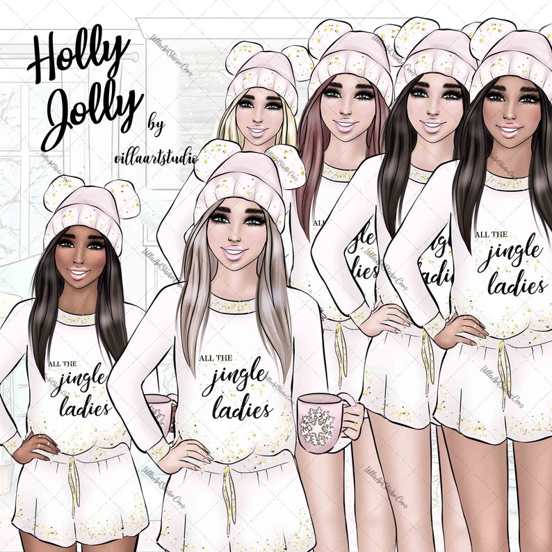 HOLLY JOLLY Girls Christmas Hand Drawn Art Pink Christmas Cute - Etsy