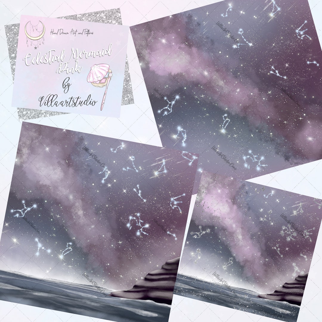 Pink Celestial Mermaid Scenes, Starry Night Sky, Celestial Mermaid ...
