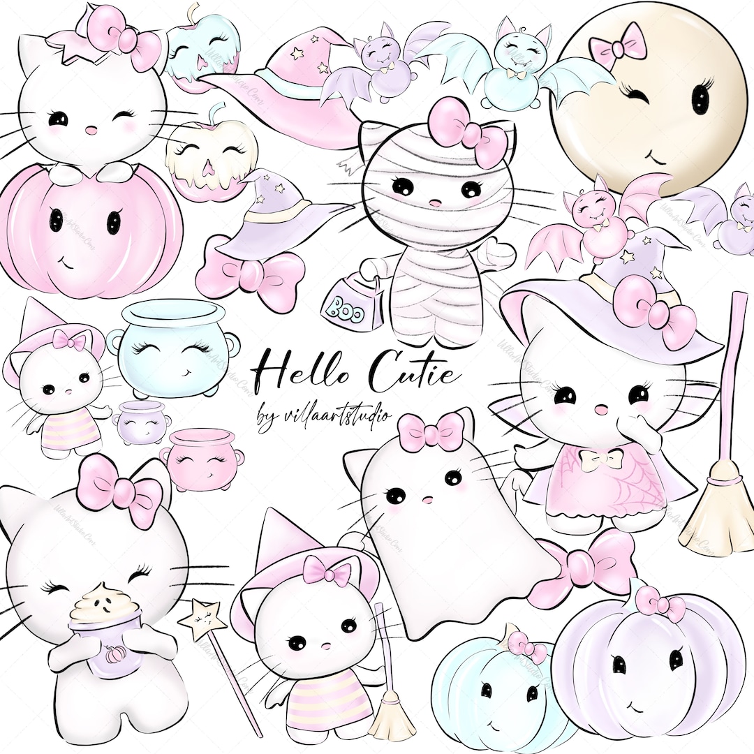Hello Cutie Clipart Hand Drawn Halloween Happy Halloween Cute Ghost ...