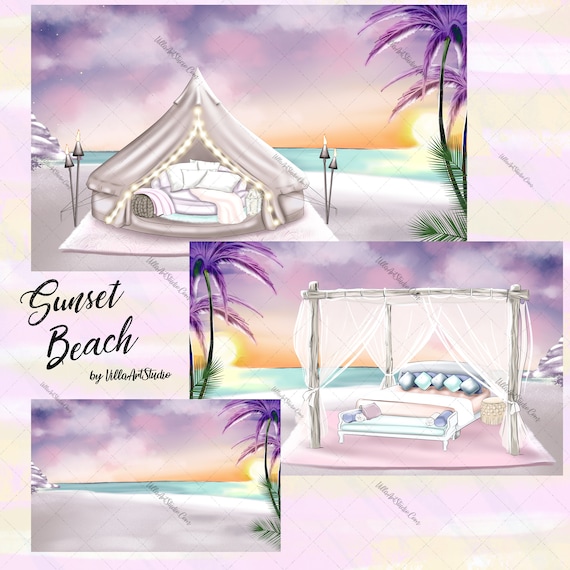 Sunset Beach BOHO Beach Scenes Summer Vacation Summer Clipart - Etsy