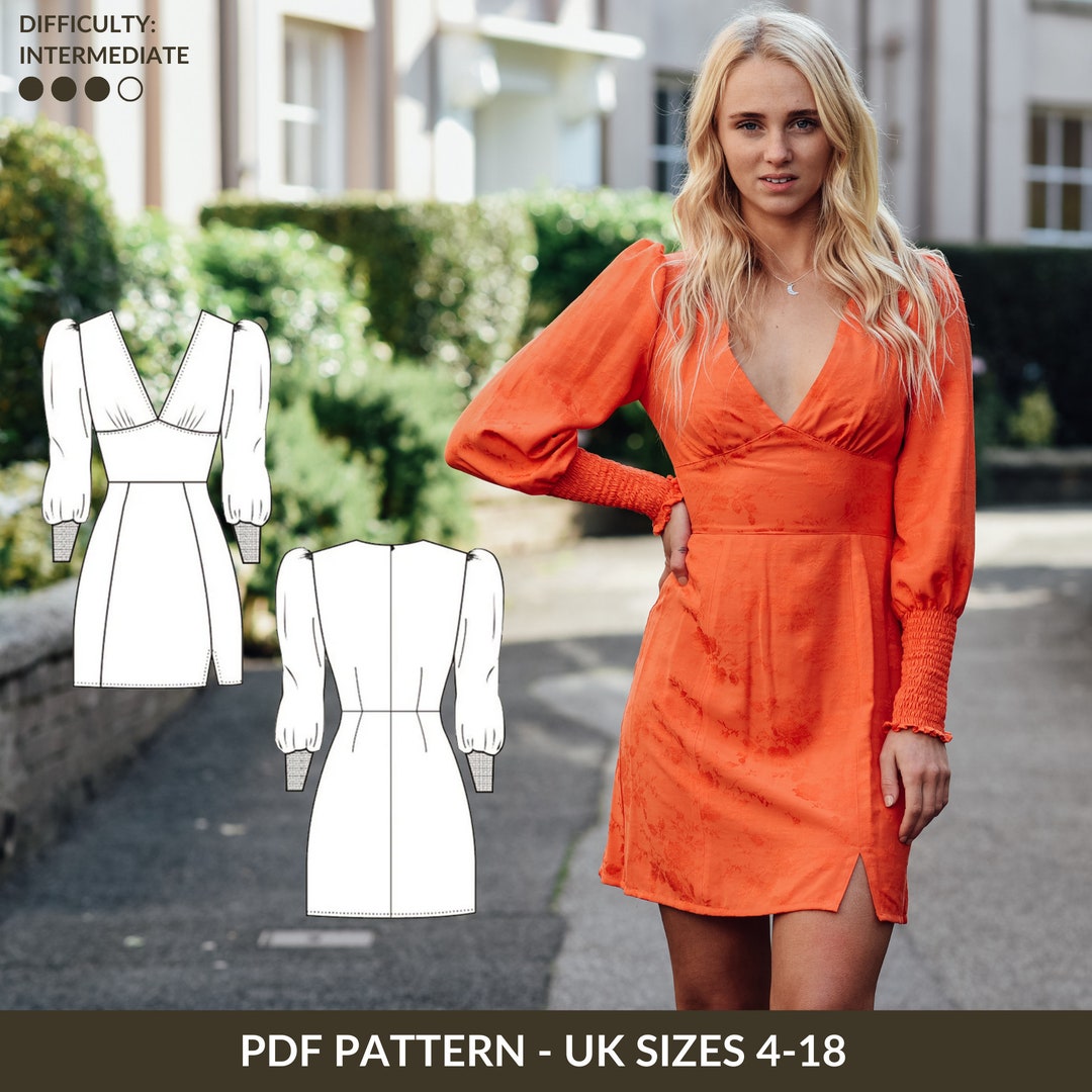 Dress PDF Sewing Pattern for Women NH Patterns Sophia Dress V Neck Dress With Mini or Midi ...