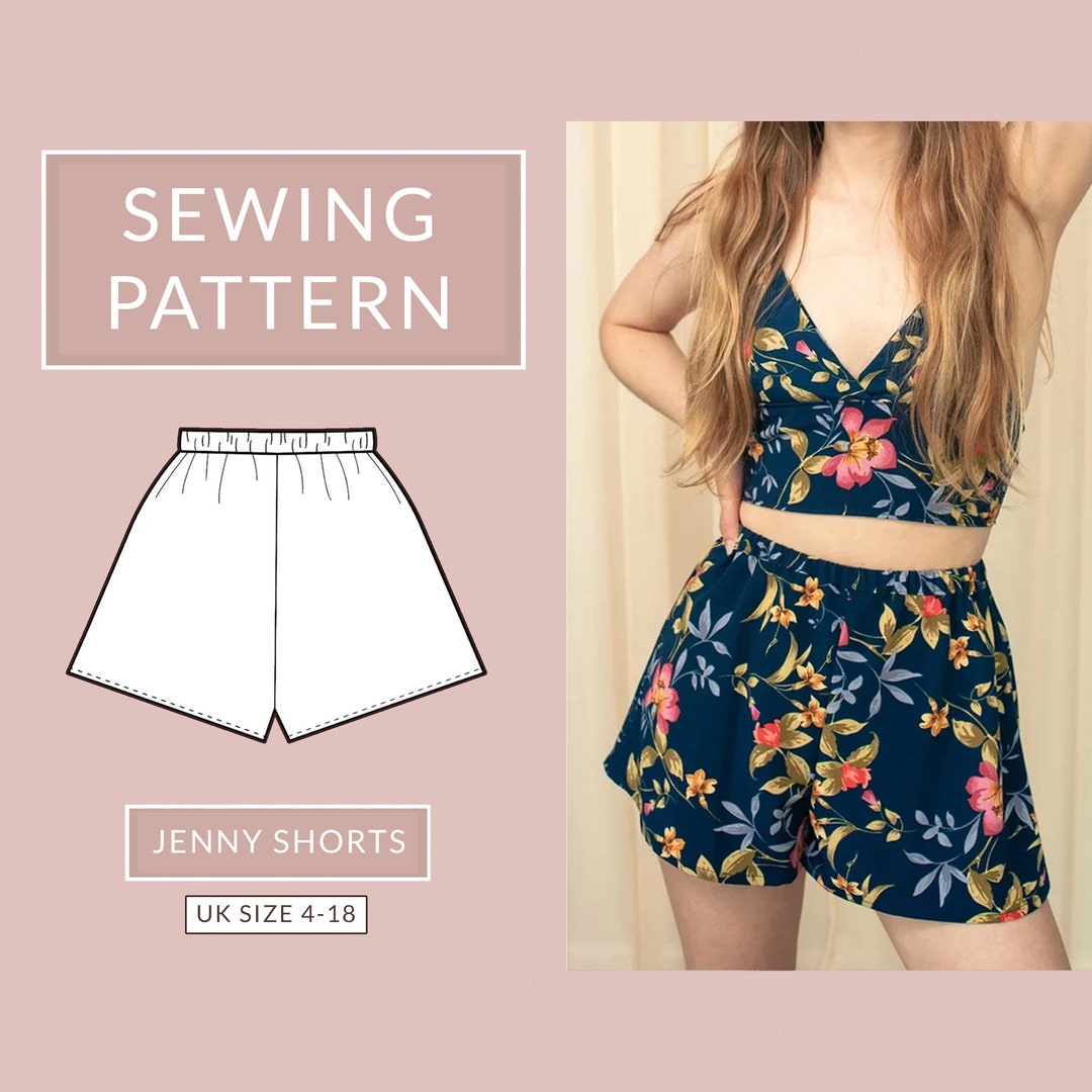 High waist shorts PDF sewing pattern for women NH Patterns Jenny shorts elasticated waist shorts ...