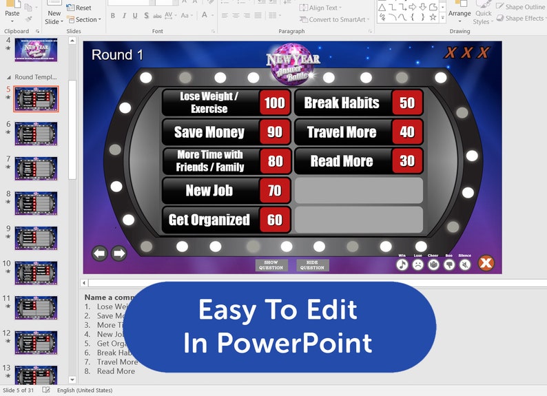 New Year's Eve Party Answer Battle Powerpoint Trivia Game for the ...