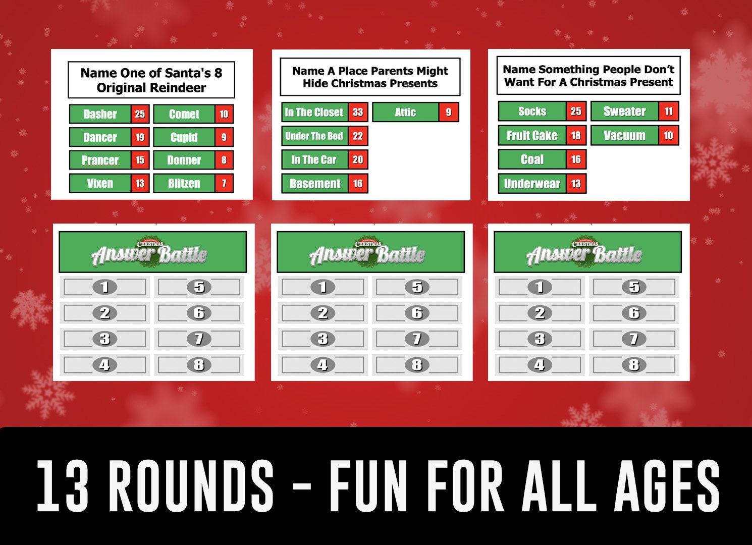 PRINTABLE Christmas Answer Battle - Trivia Game With Score Cards Fun ...
