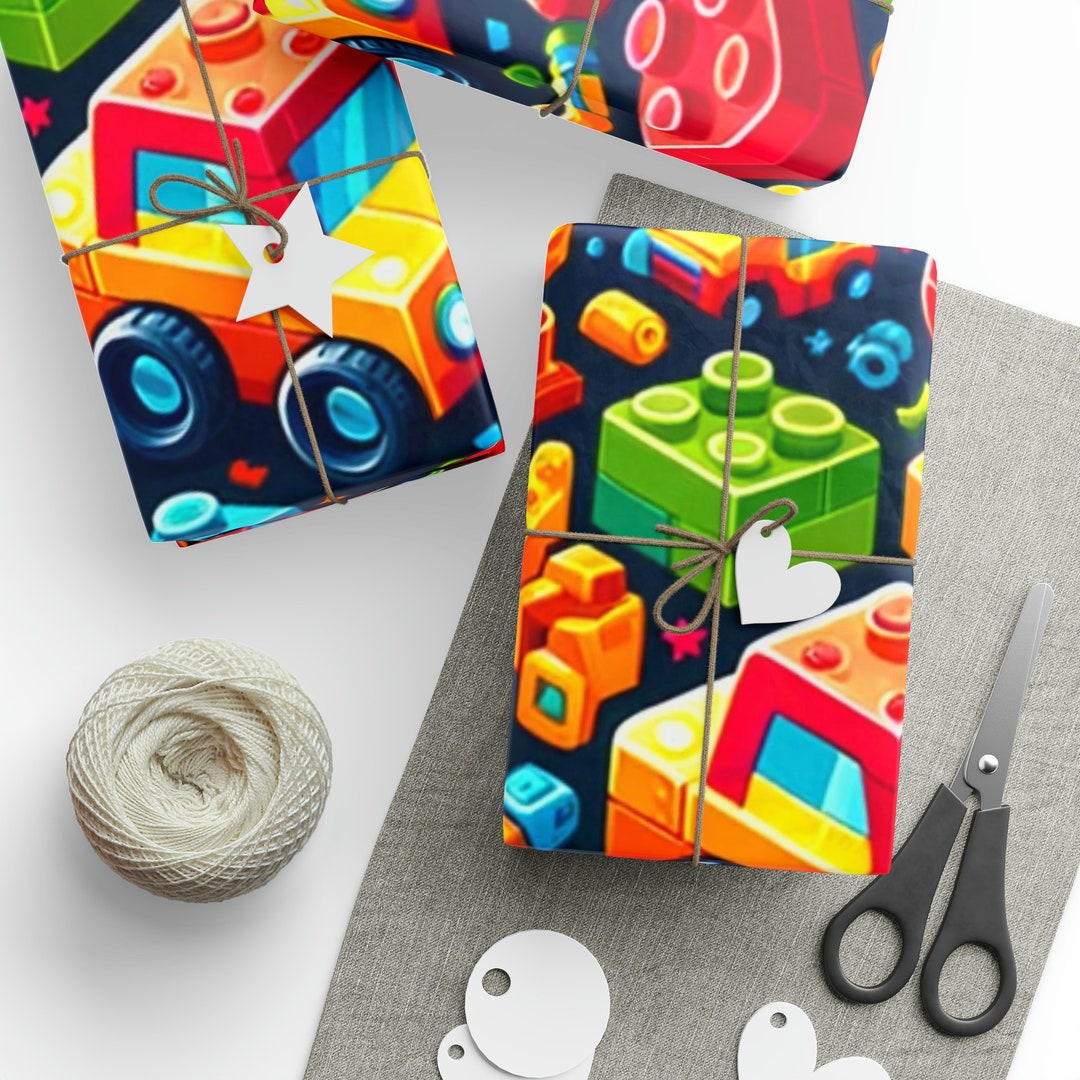 Cartoon Car Theme Gift Paper Colorful Building Block Gift Wrap Cool ...