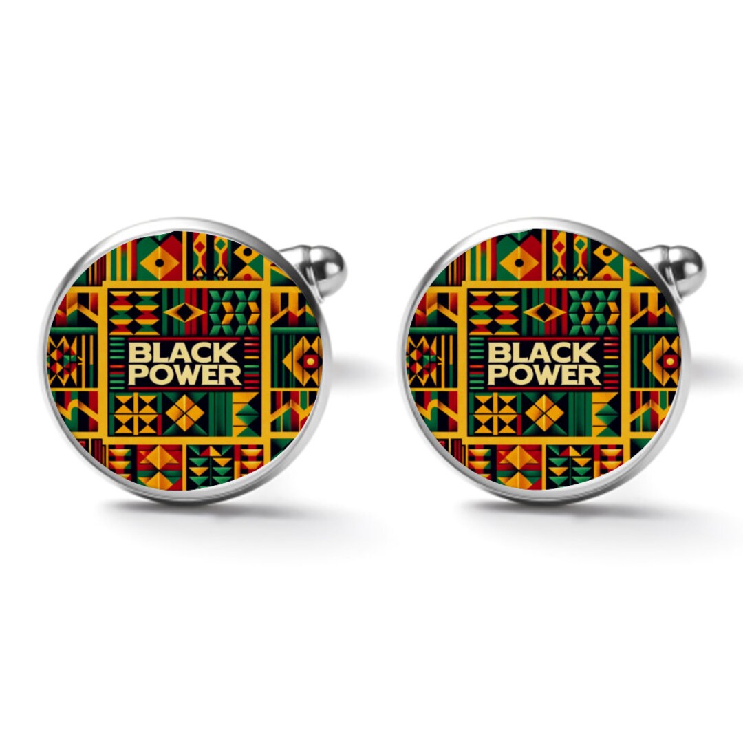 Black Power Kente Cloth Print Cufflinks , Pro Black Afrocentric Men's ...