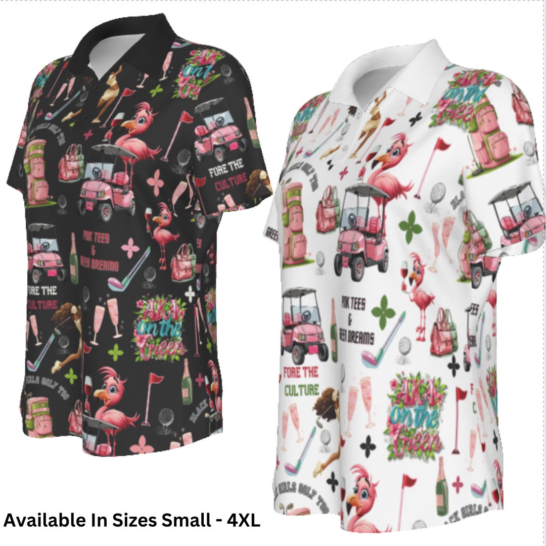 AKA Black Girls Golf Too Pattern Polo, Pink & Green Pretty Girl Golfing ...