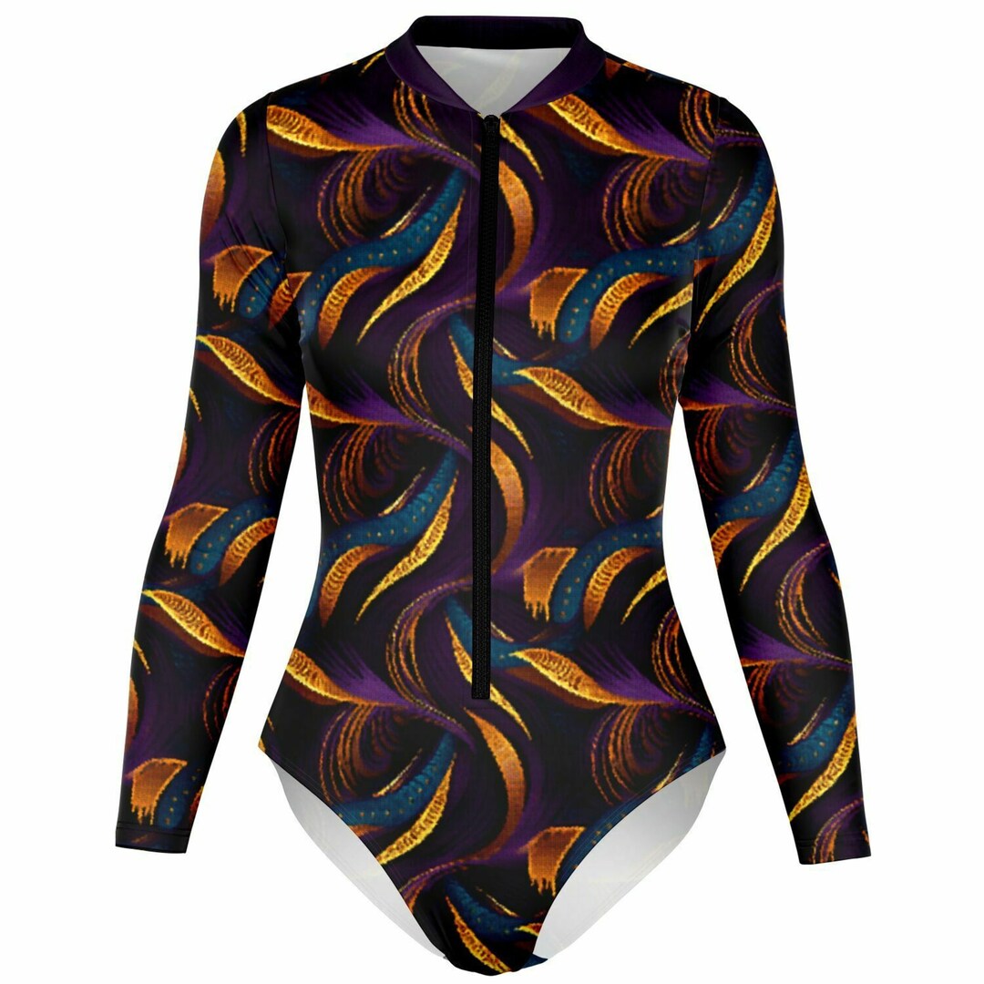 African Wax Print Women's Long Sleeve Bodysuit, Ethnic Print Women's ...