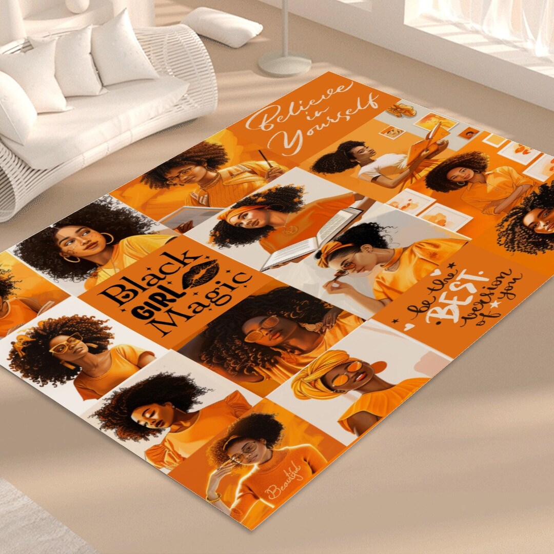 Black Girl Magic Theme Rug, Orange Afrocentric Decor, Non-slip ...