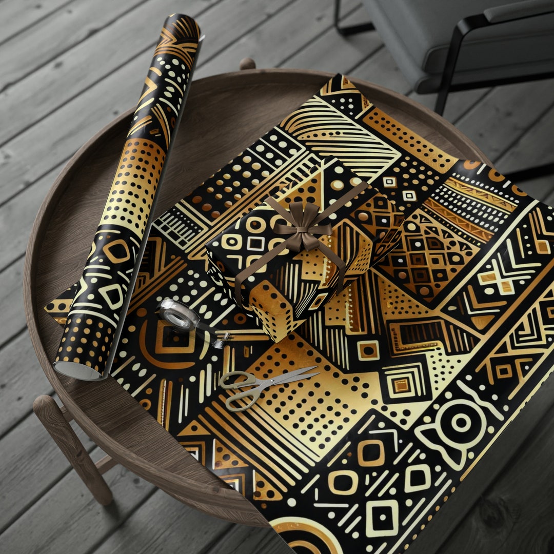 Black and Gold African Mud Cloth Wrapping Paper Bogolan Elegant Gift ...