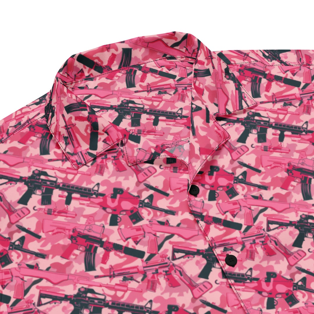 Pink Camo Girls With Guns Button up Shirt, Multilayered Realism Guns ...