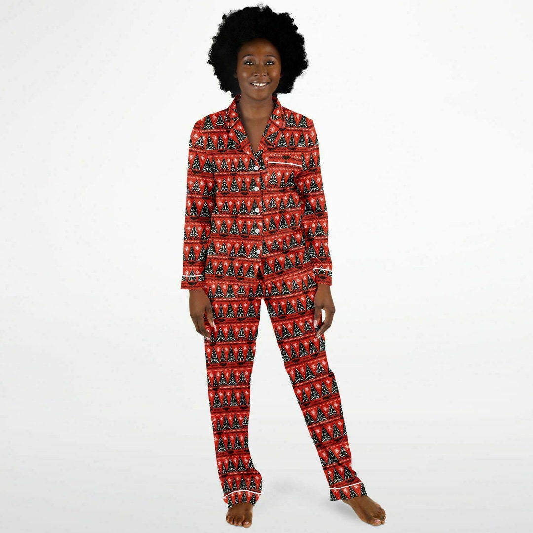 Women's African Print Christmas Tree Satin Pajama Set African Print ...