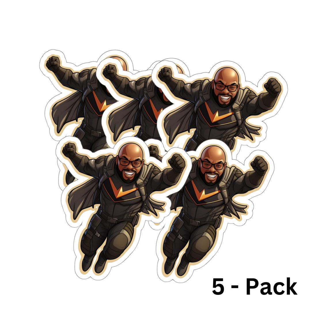 Black Superhero Sticker 5 Pack, Bald Man With Glasses, Tactical Vest ...