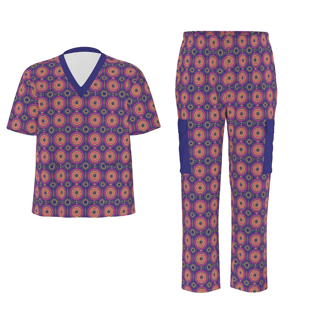 Midnight Navy and Sunrise Medley Ankara Print Unisex Medical Scrub Set ...