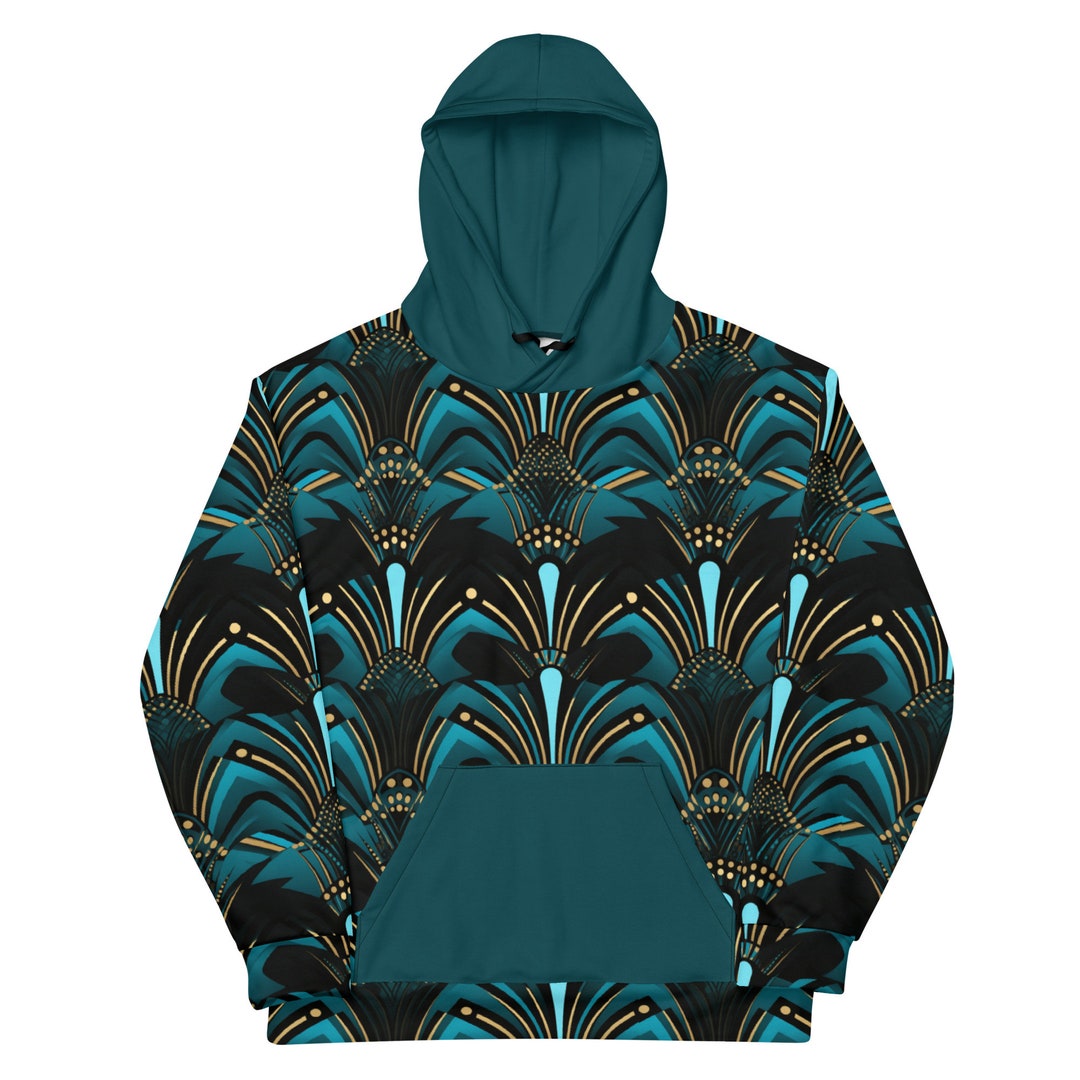 African Print Hoodie Zanzibar Blue & Ebony Black Adult Unisex Sweater ...