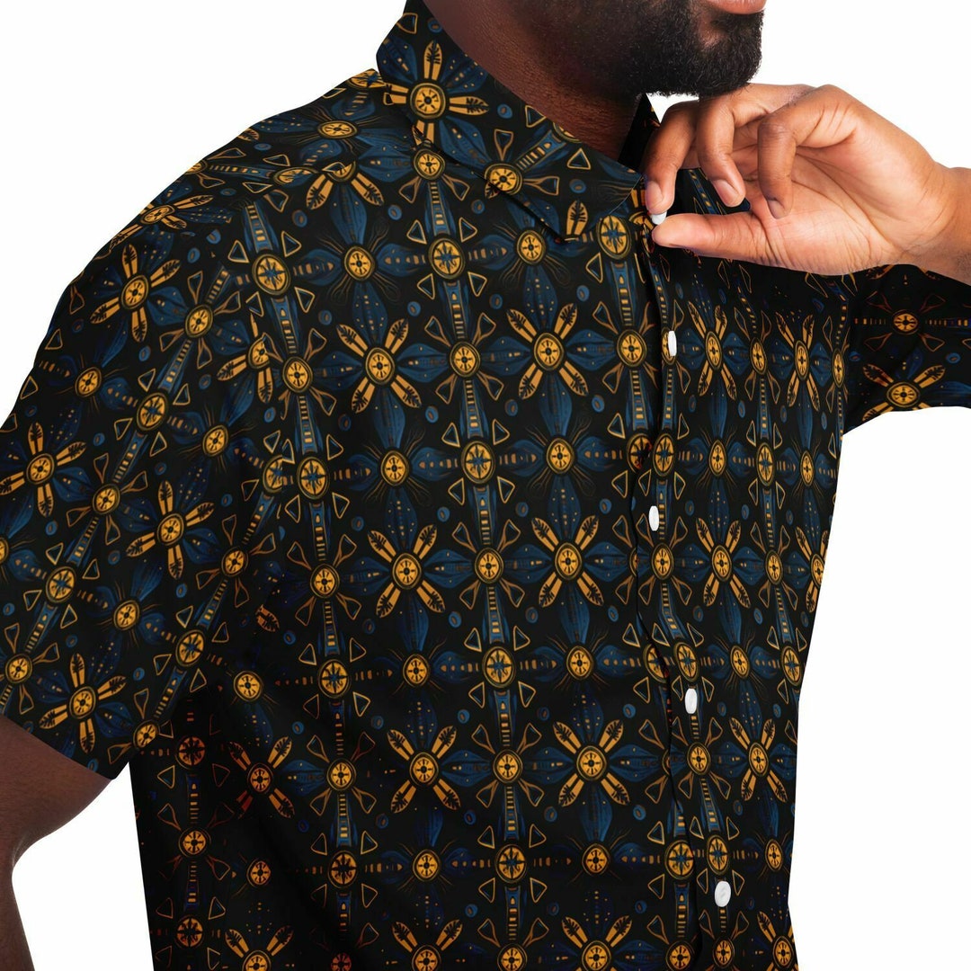 Indigo African Kitenge Print Men's Button Down Shirt, Elegant Ankara ...