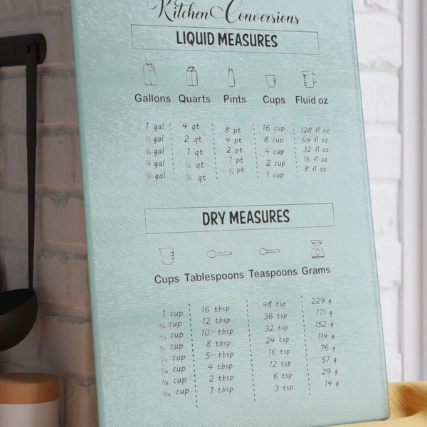 Cooking Conversion Chart Cutting Board - Etsy