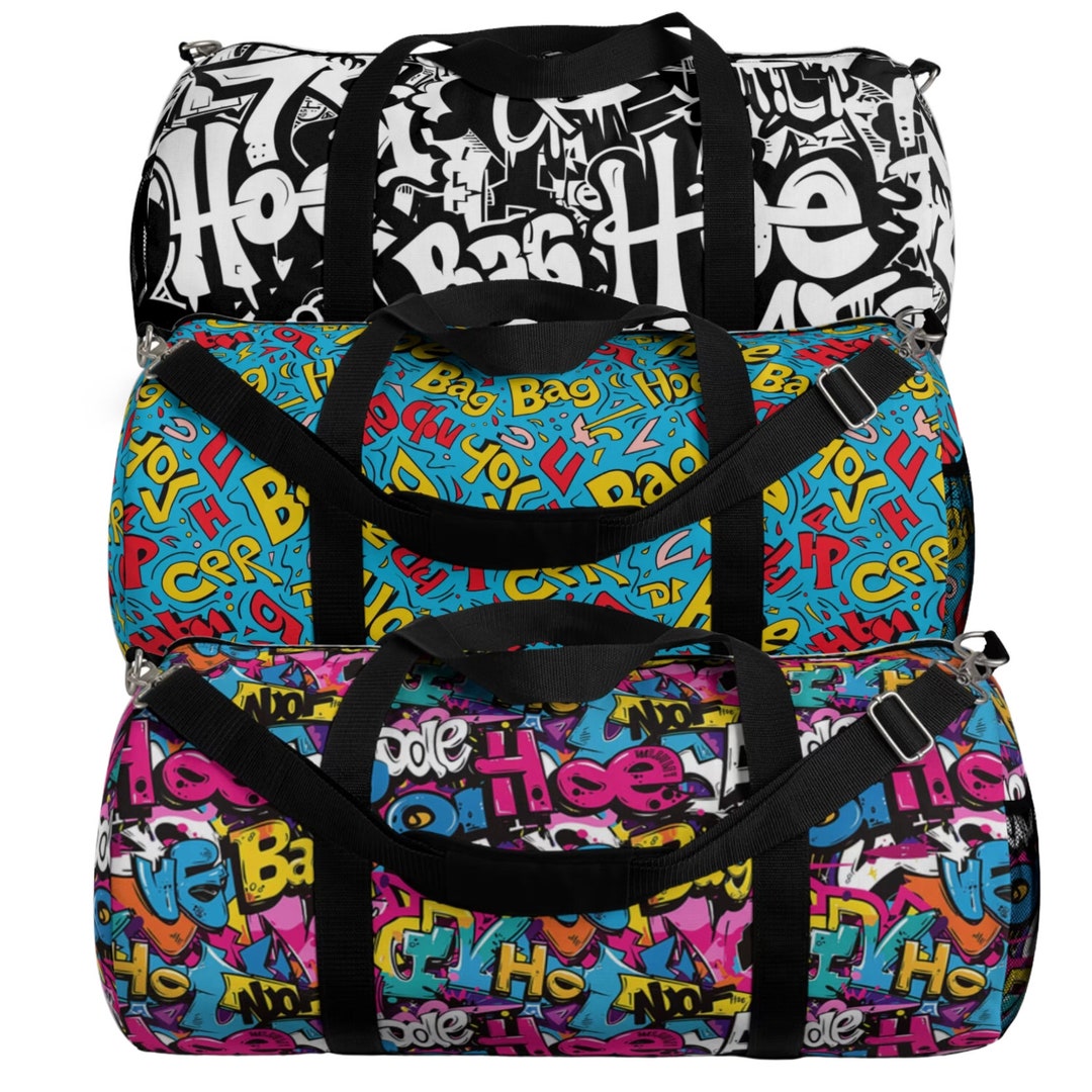 Urban Graffiti Print Duffel Bag Blue or Pink, Novelty hoe Bag Overnight ...