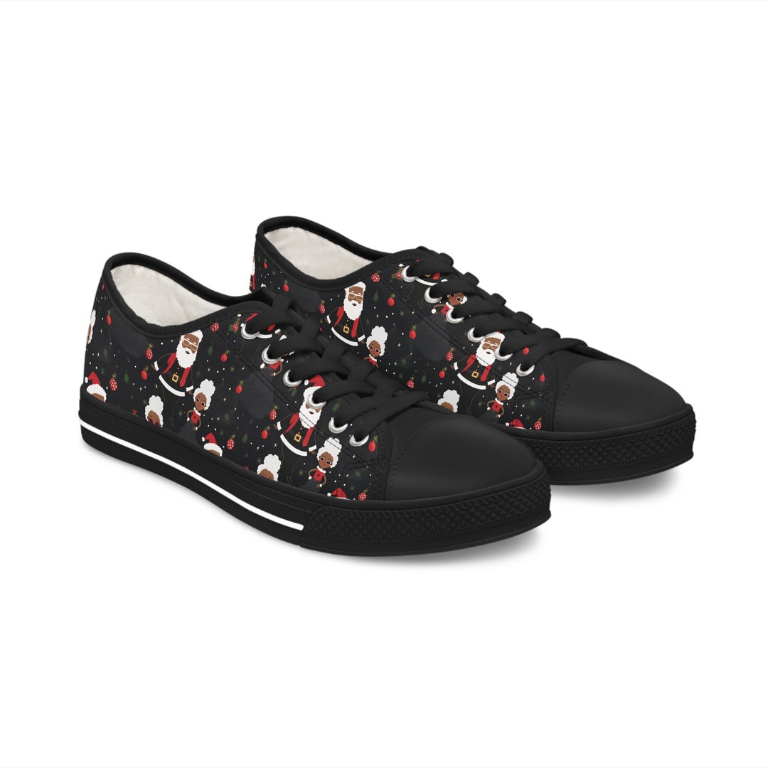 Black Santa and Mrs Claus Festive Christmas Low Top Tennis Shoes Unique ...