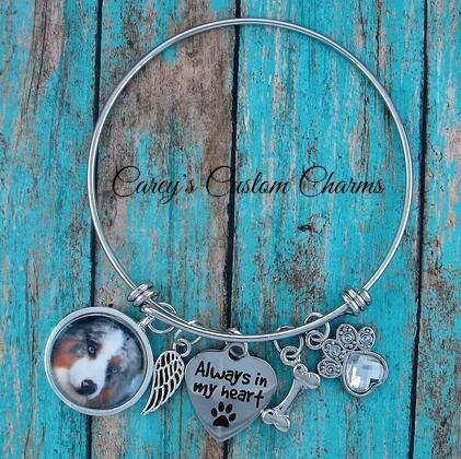 Dog / Puppy Memorial Bracelet Custom Photo Charm Paw Print | Etsy