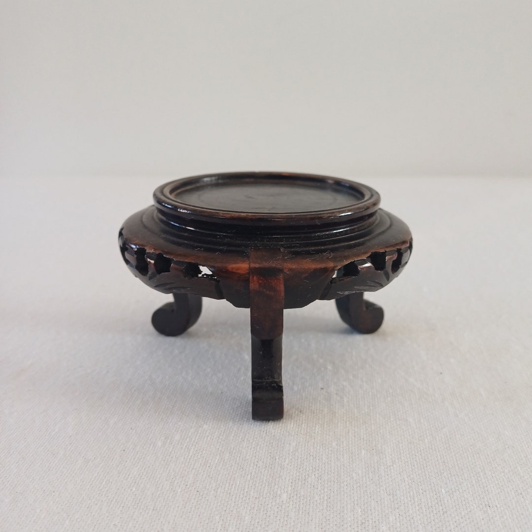 Antique Chinese Carved Wood Display Stand on Tripod Splayed Legs 10cm ...