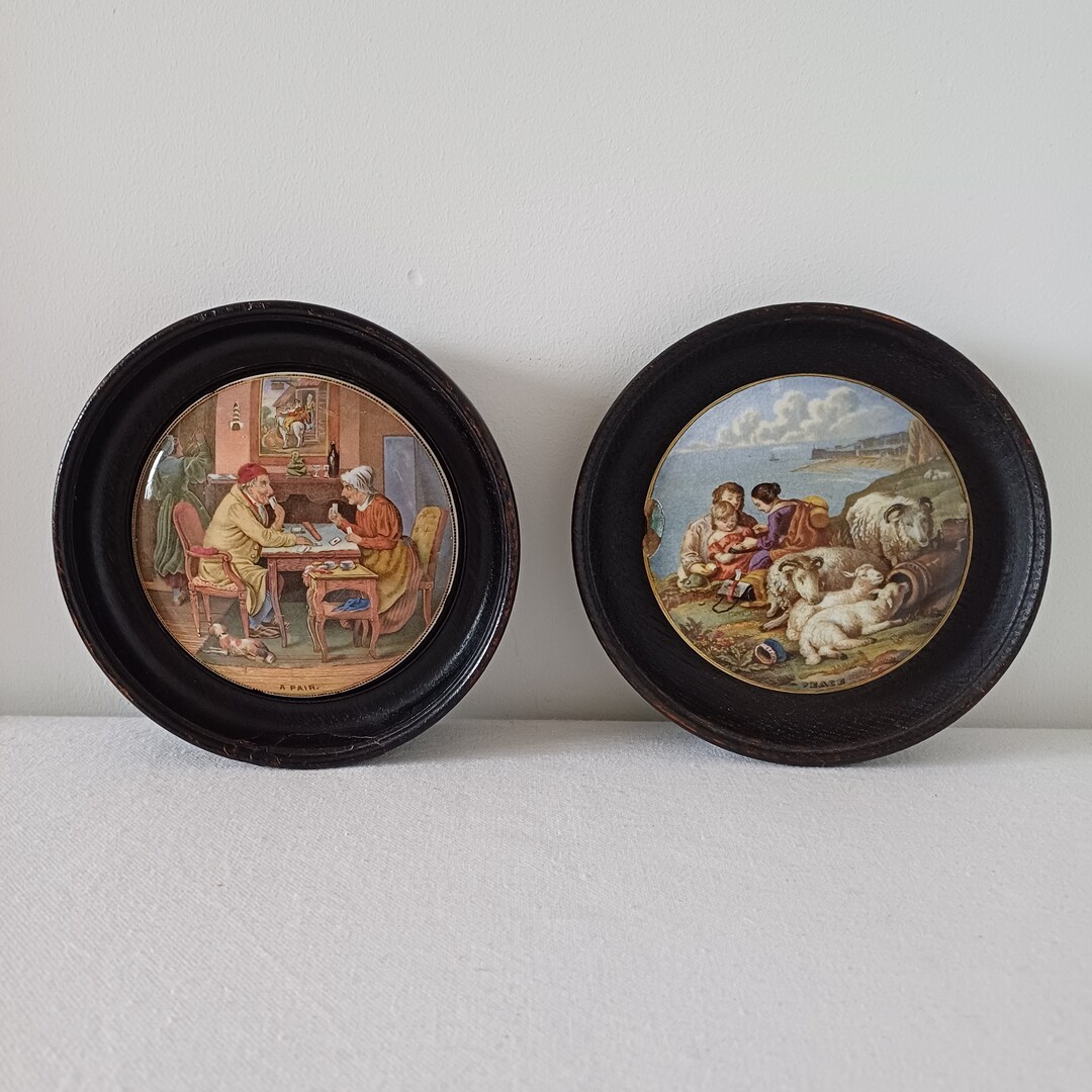 Two Prattware Pot Lids 'peace' and 'A Pair' Staffordshire Ceramics ...