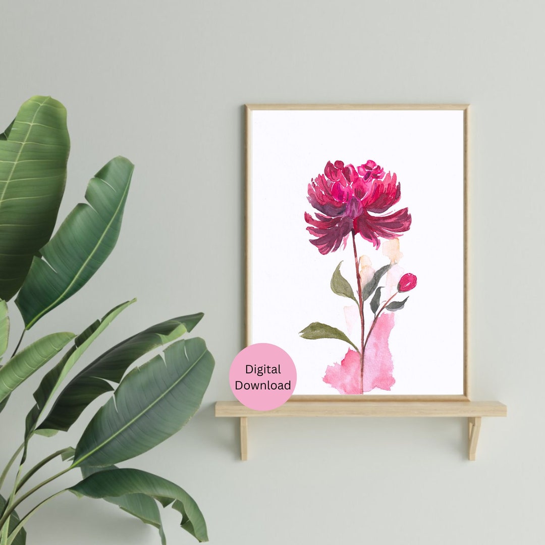 Watercolor Peony Flower Digital Download - Instant Art for Your Space ...