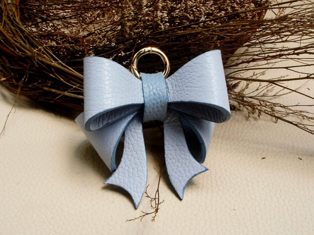 Leather Bow Bag Charm, Name Leather Keychain, Handmade Bow Key Ring ...