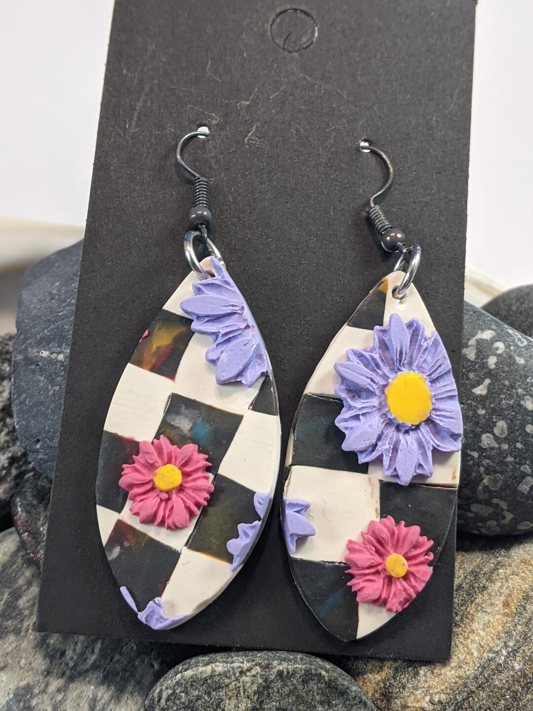 Black and White Checkers With 3d Sculpted Florals Shepards Hook ...