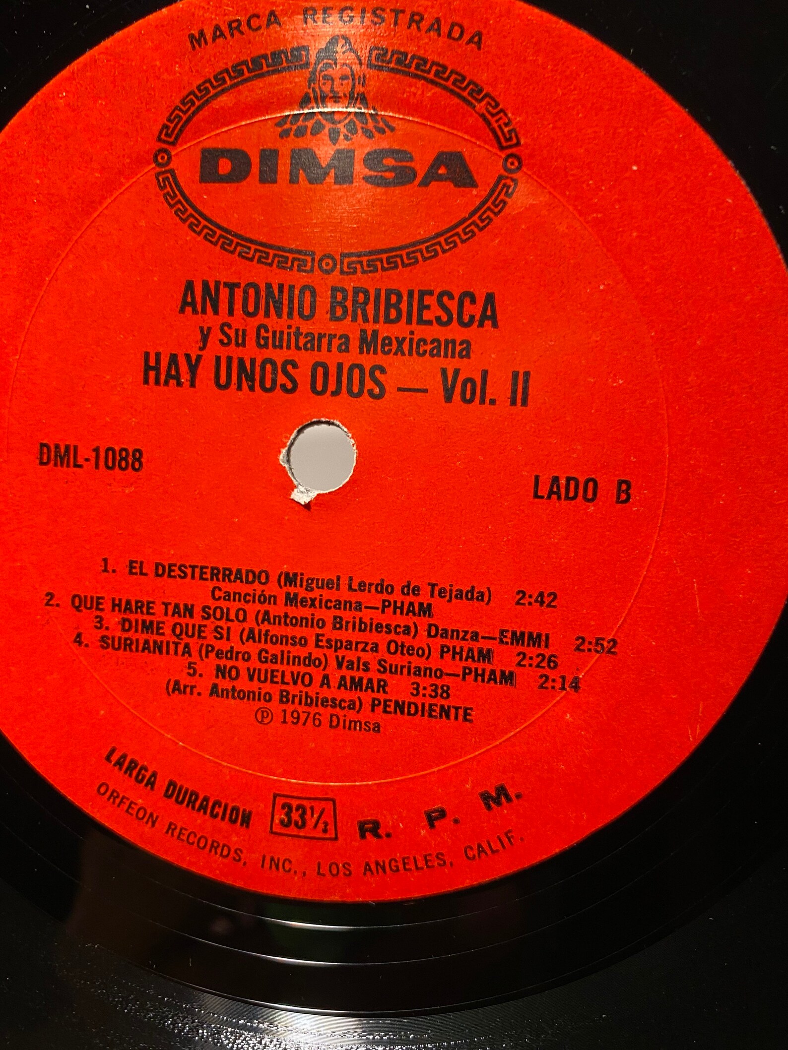 Antonio Bribiesca - Y Su Guitarra Mexicana Hay Unos Ojos Volume 2 1088 ...