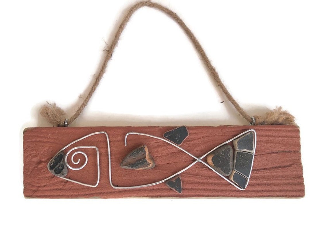 Rustic Fish Art Made With Vintage Beach Pottery and Reclaimed Wood ...