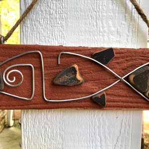 Rustic Fish Art Made With Vintage Beach Pottery and Reclaimed Wood ...