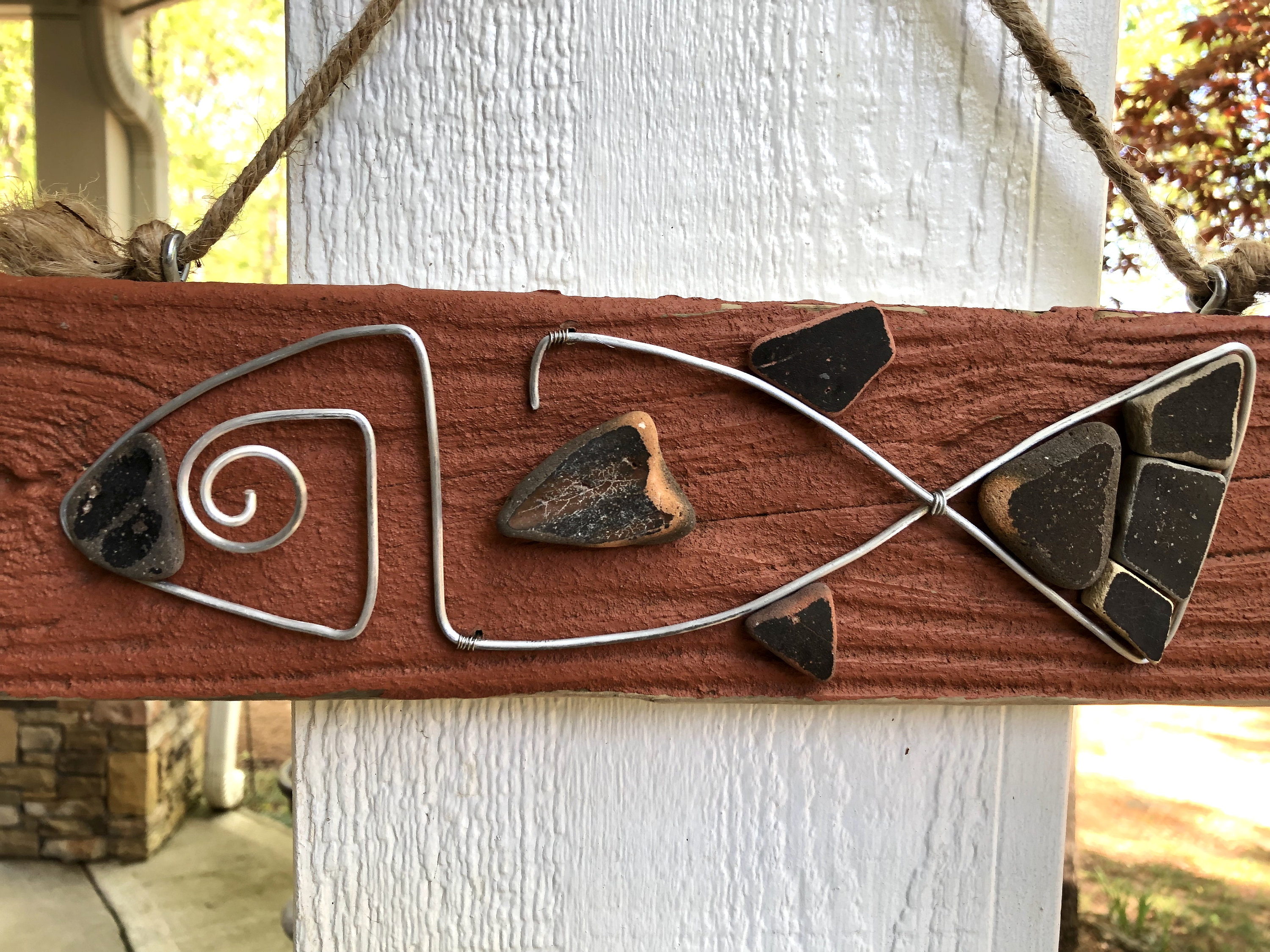 Rustic Fish Art Made With Vintage Beach Pottery and Reclaimed Wood ...