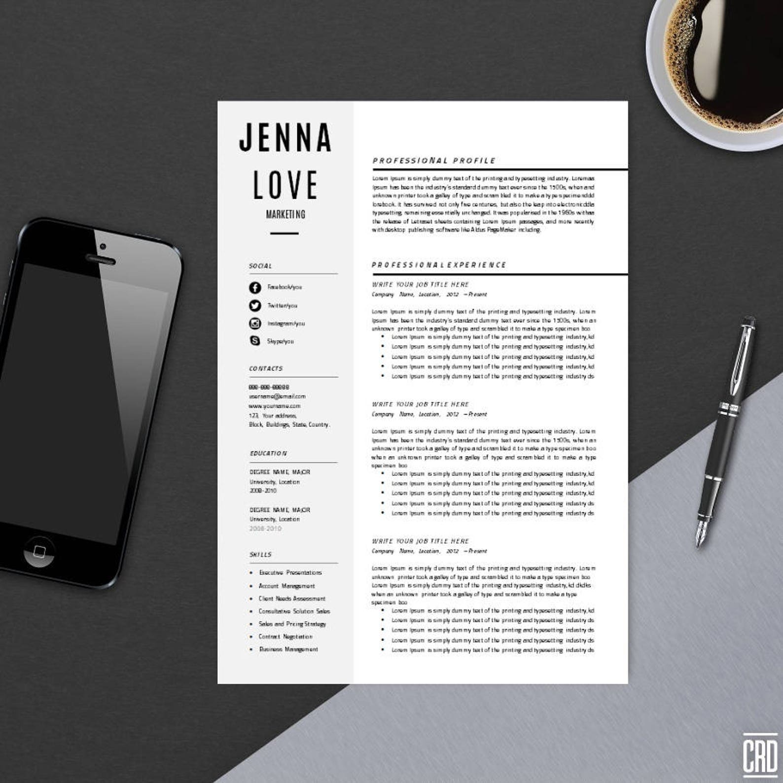Resume Template With Cover Letter | CV Template | MS Word Design ...