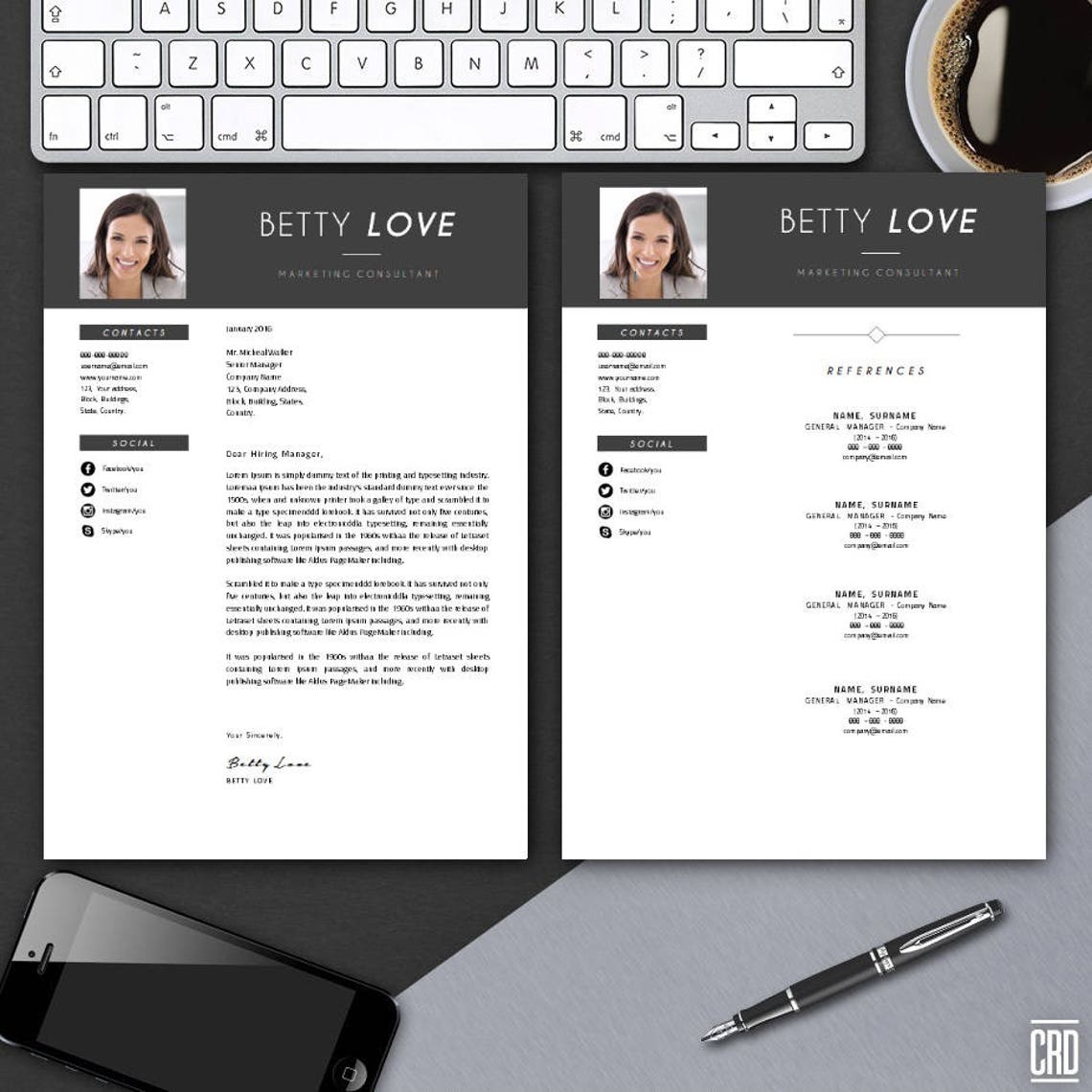 Resume Template With Cover Letter | Instant Download | Best CV Template ...