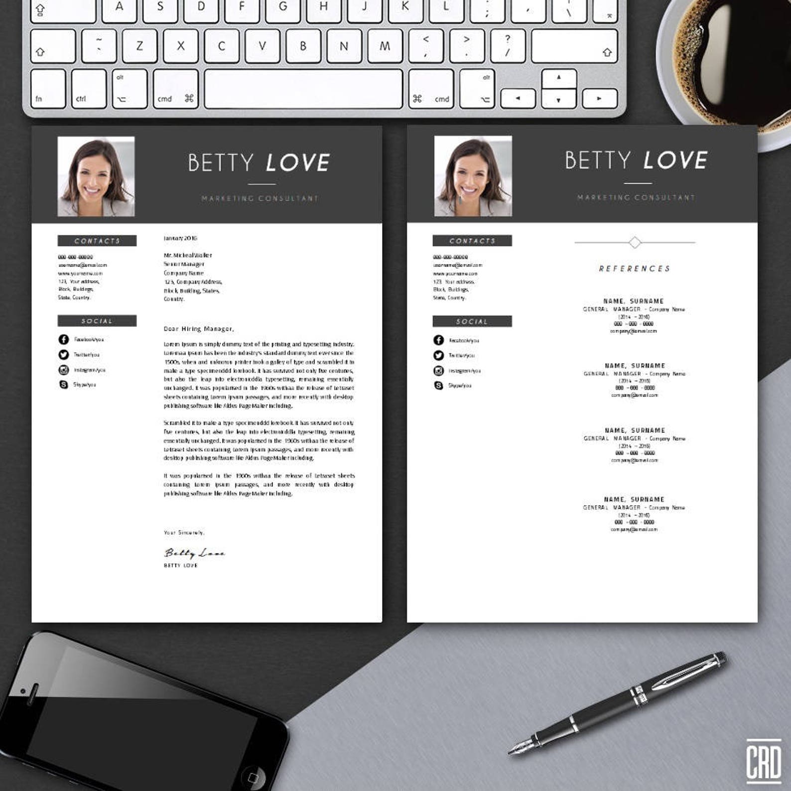 Resume Template With Cover Letter | Instant Download | Best CV Template ...