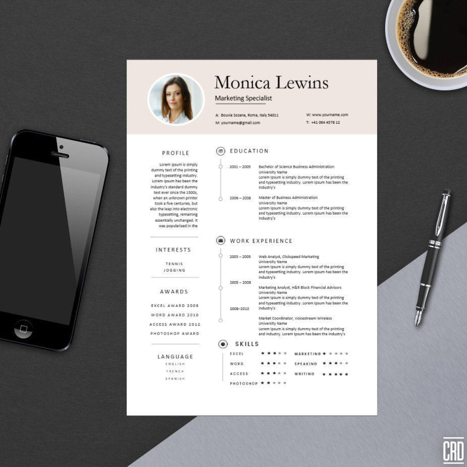 Clean Professional Resume Template for MS Word Modern Resume Design CV ...
