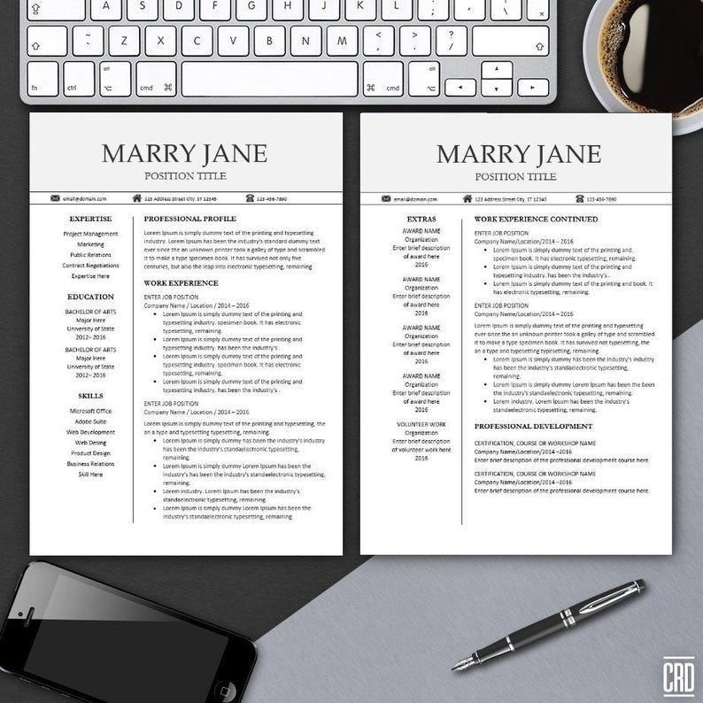 Modern Professional Resume Template for MS Word Minimal | Etsy