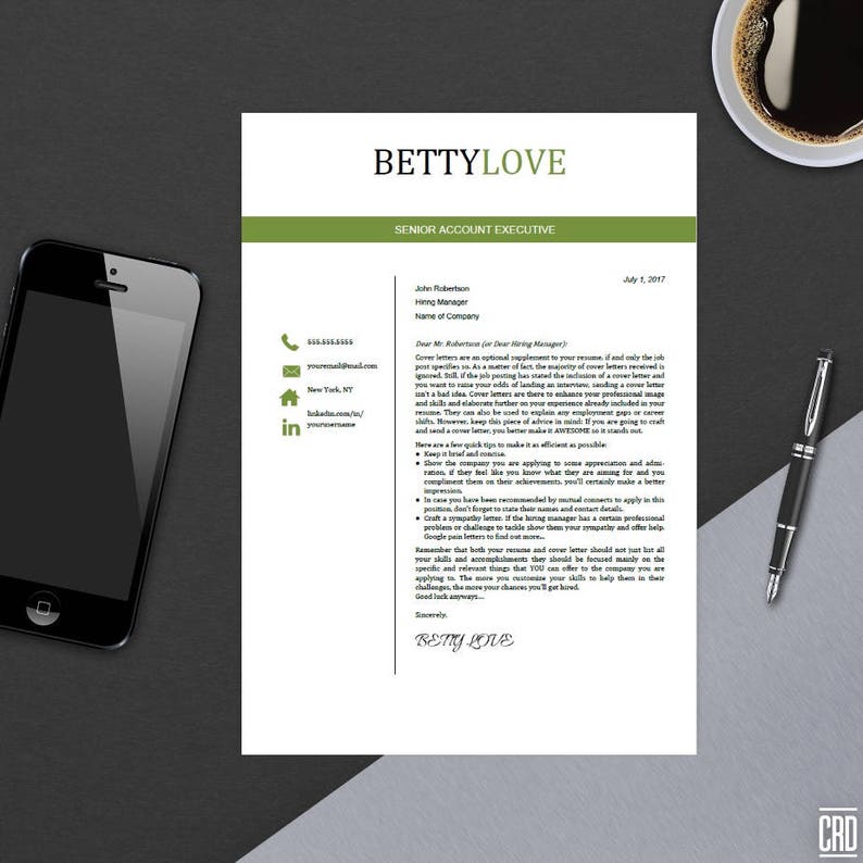 Resume Template Instant Download | CV Template + Cover Letter | DIY Printable | Ms Word Design ...