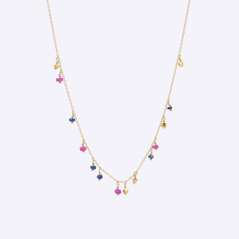Sapphire & Ruby Necklace• Yellow Gold 14K • Sapphire and Ruby Charms ...