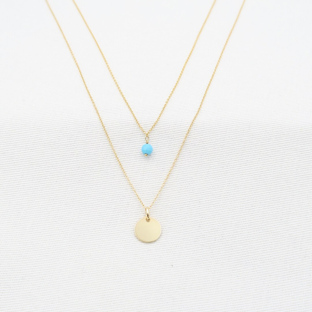 GOLD Layered Turquoise and Gold Disc• Turquoise Necklace Yellow Gold ...