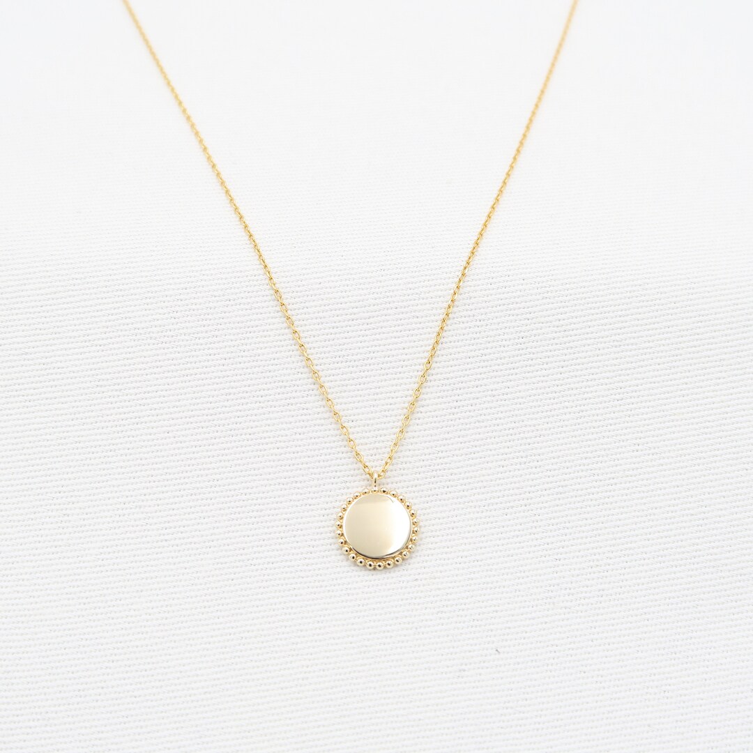 Disc Necklace• Gold Medallion• Gold Disc Necklace in Yellow Gold 14K• 1 ...