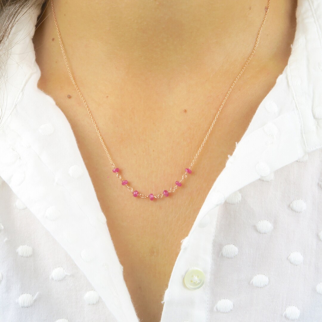Ruby Necklace in a Rose Gold 14K Rosary Gemstone Necklace July ...