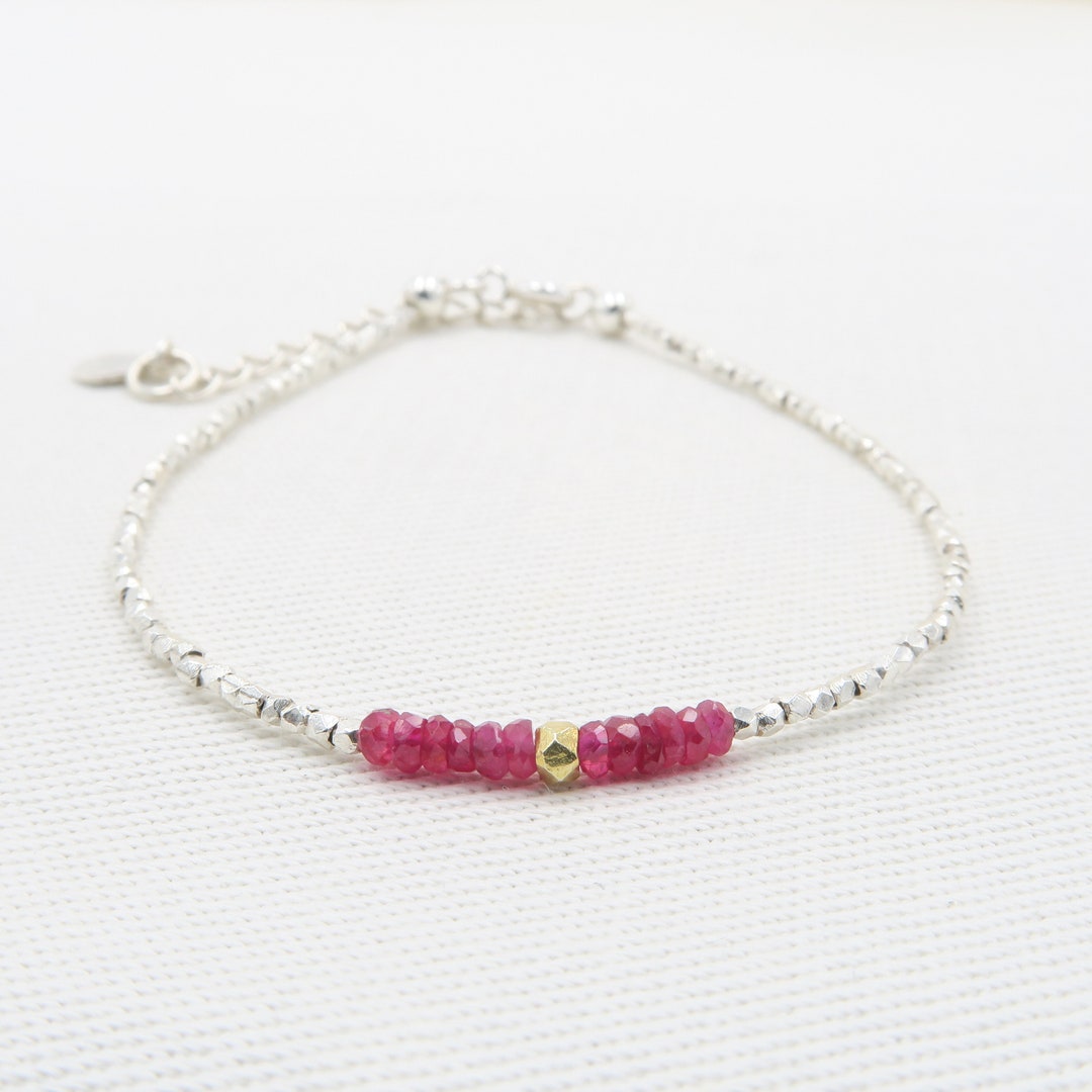 Genuine Ruby Bracelet Sterling Silver Beads Genuine Red Ruby Delicate ...