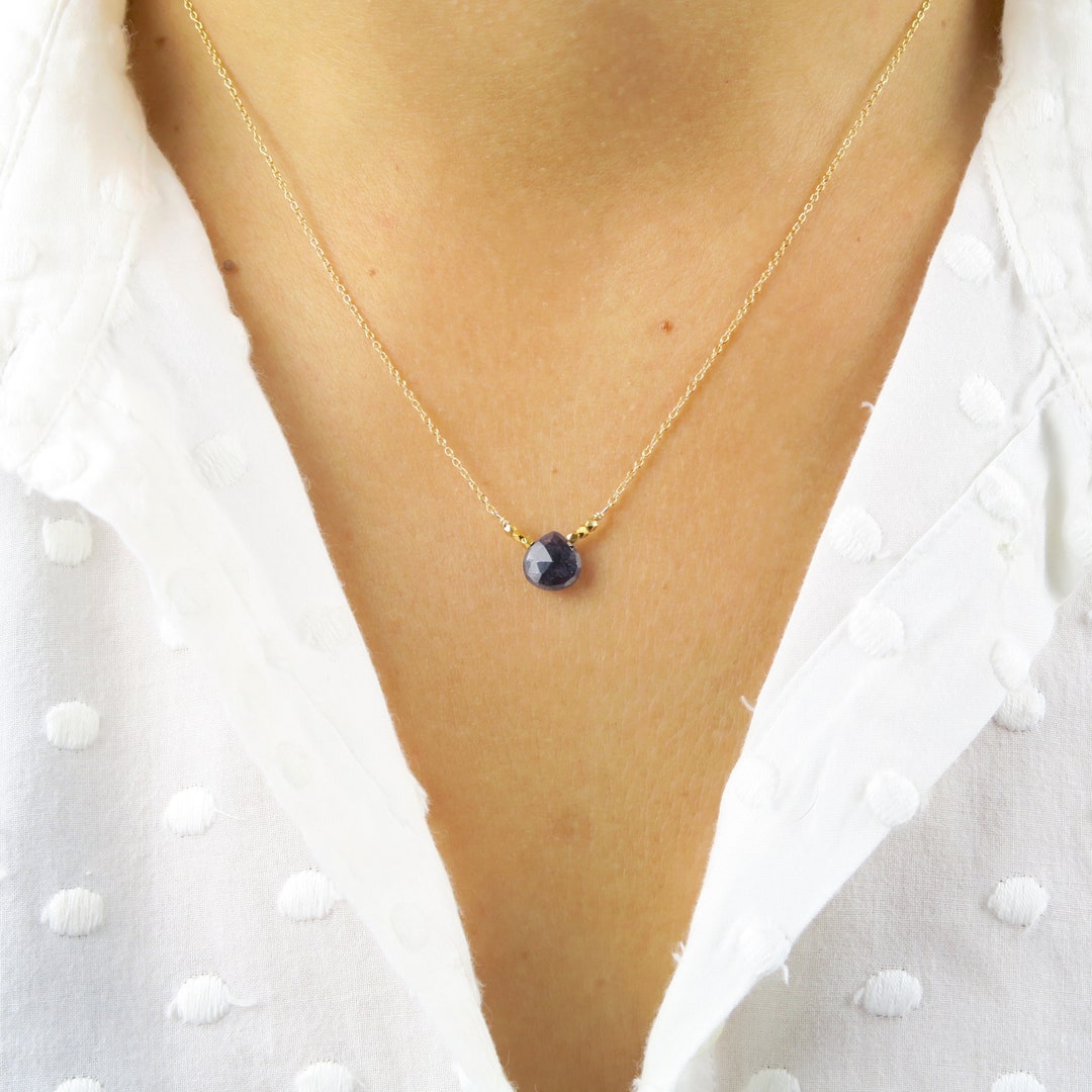 Collier saphir• Pendentif saphir or• Saphir bleu véritable• Choker ...