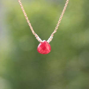 Ruby Necklace• Rose Gold Necklace Ruby Pendant• Genuine Red Ruby ...